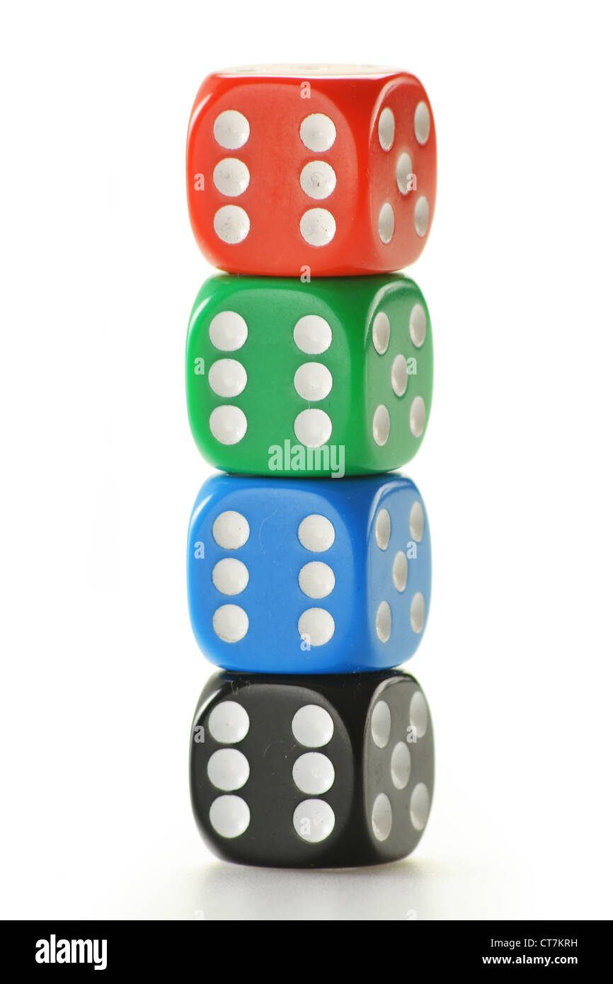 Composition with four colorful dices isolated on white Stock Photo - Alamy