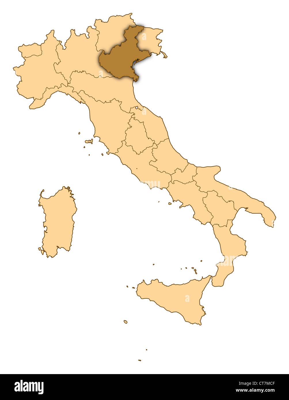 Map of Italy where Veneto is highlighted Stock Photo - Alamy