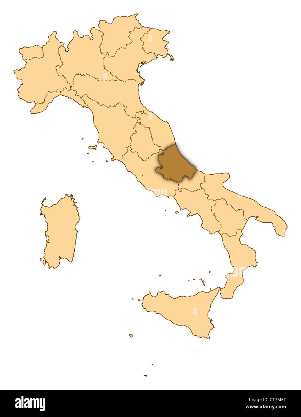 Map of Italy where Abruzzo is highlighted Stock Photo - Alamy
