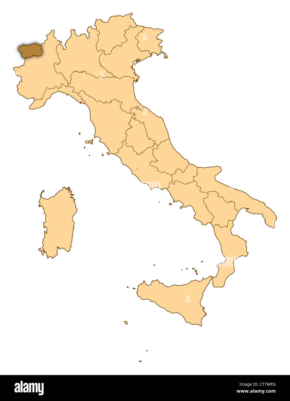 Map of Italy where Aosta Valley is highlighted Stock Photo - Alamy