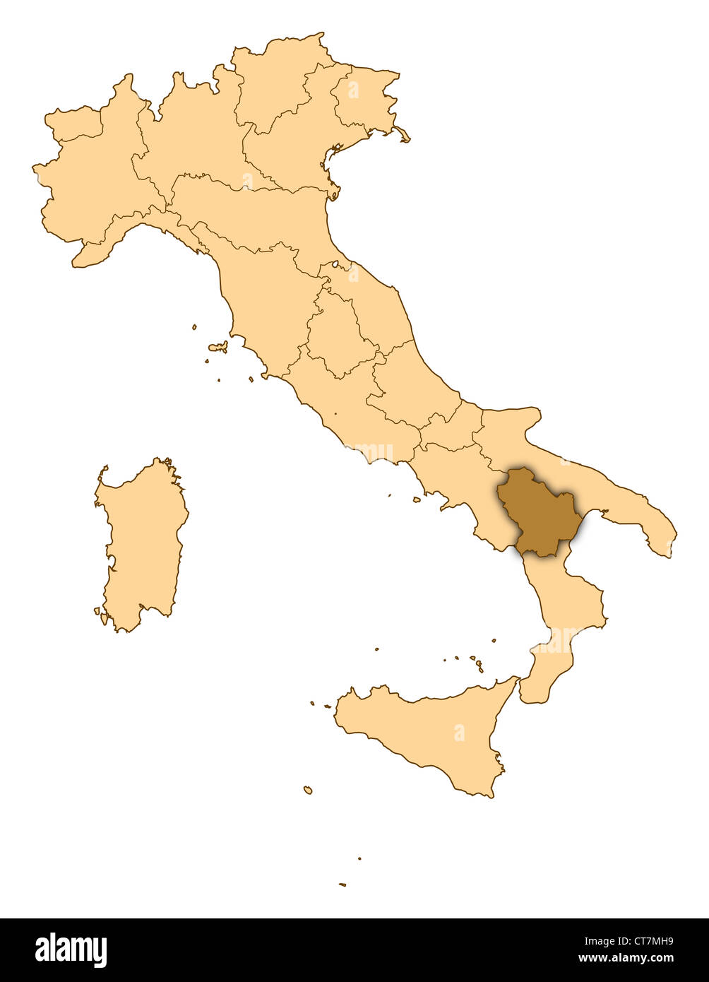 Map of Italy where Basilicata is highlighted Stock Photo - Alamy