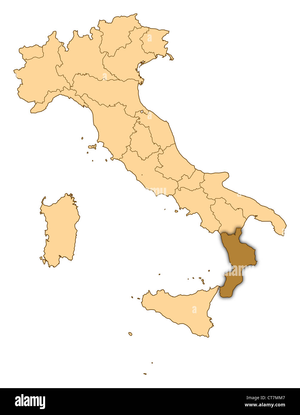 Map of Italy where Calabria is highlighted Stock Photo - Alamy