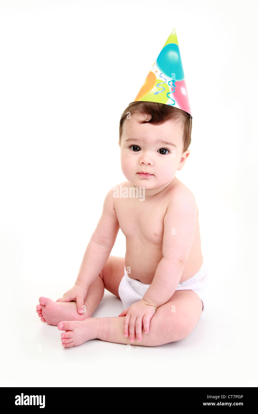 Cute baby wearing party hat Stock Photo - Alamy