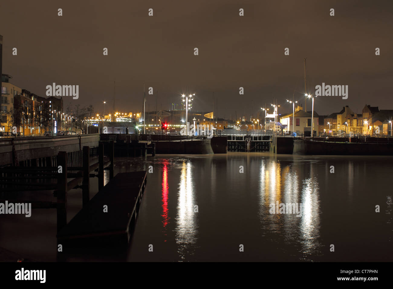 night time view of Hull marina UK Stock Photo - Alamy