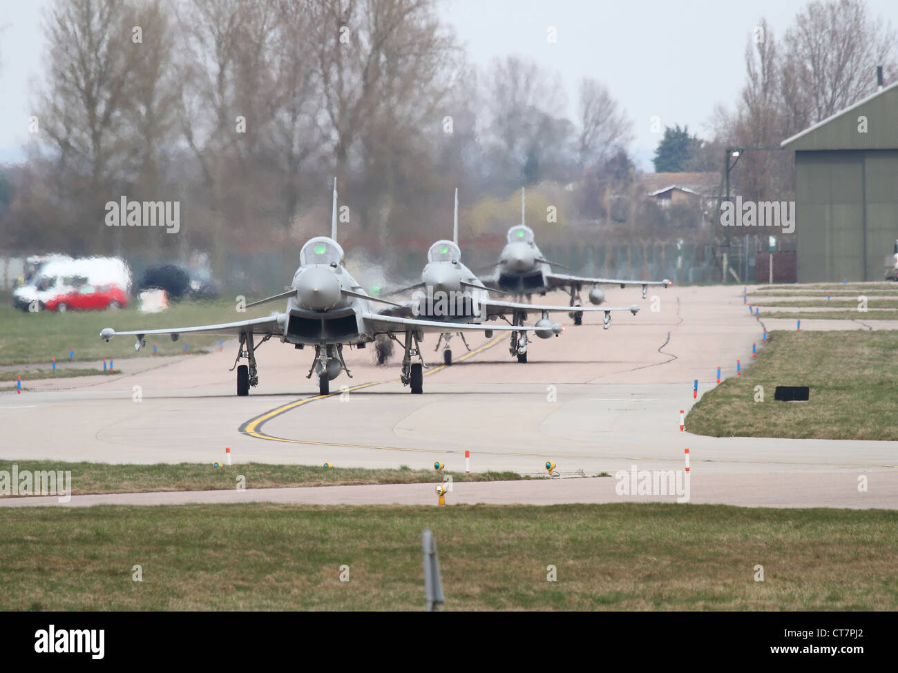 eurofighter typhoons in formation taxiing to main runway at RAF ...