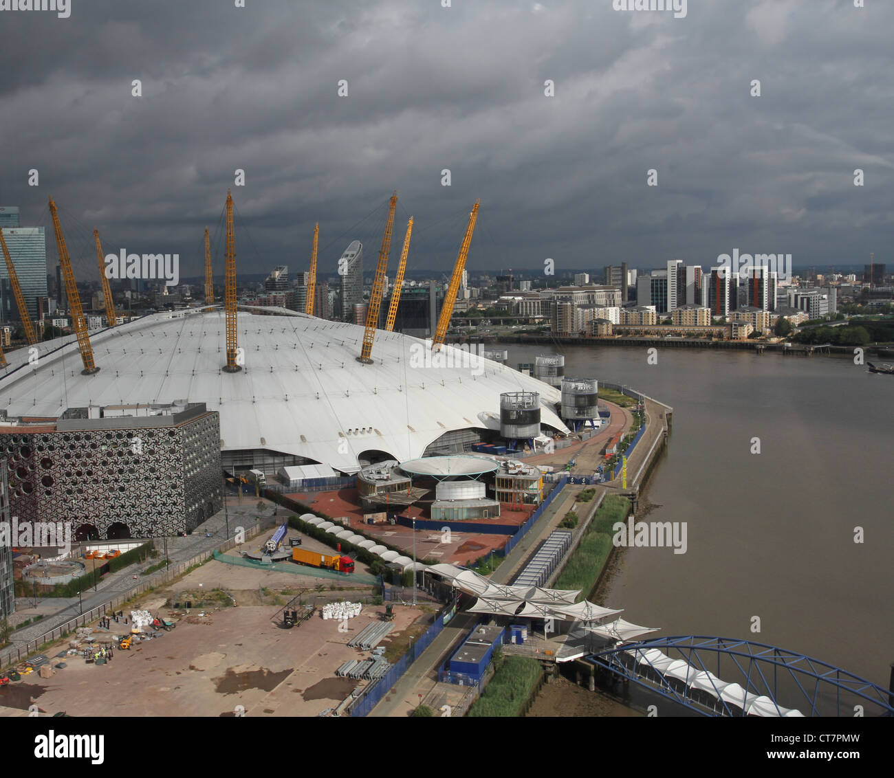 view from Emirates Air line cable car towards O2 and docklands London ...