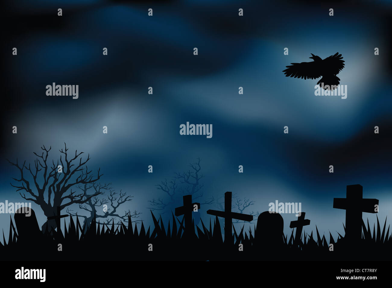 graveyard background, with ghosts shadow flying around Stock Photo - Alamy