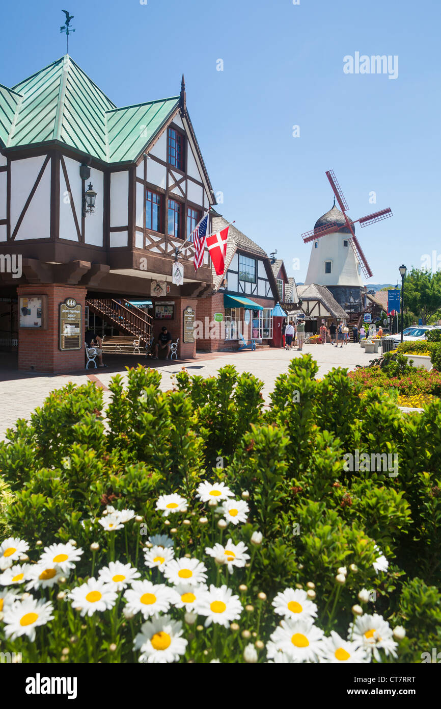 windmill and shops in Danish town of Solvang, Santa Ynez Valley ...