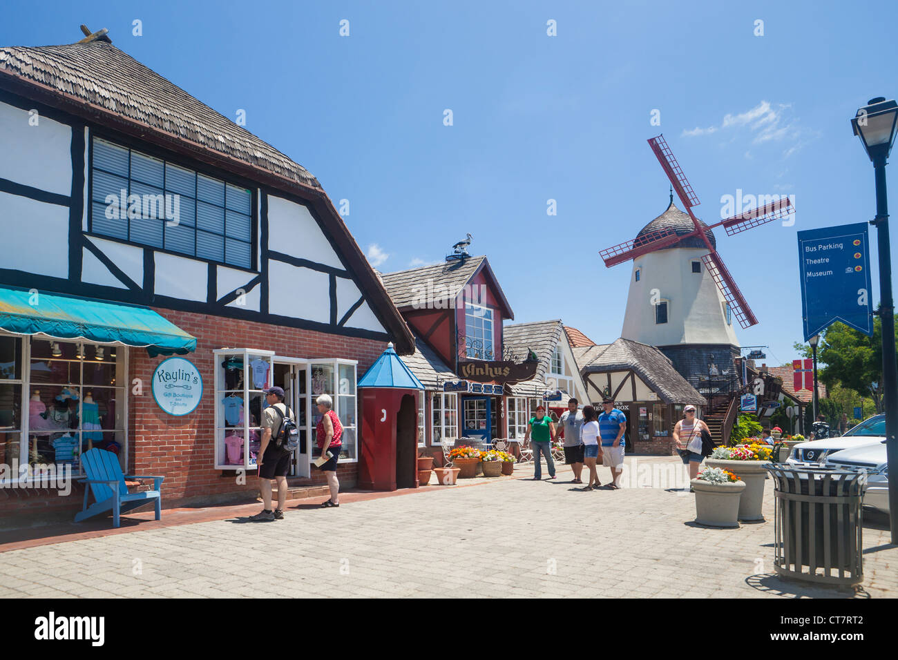 windmill and shops in Danish town of Solvang, Santa Ynez Valley ...