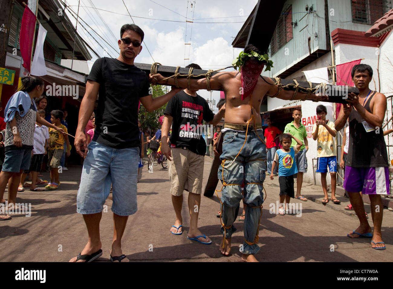 Penitent tied to a wooden cross,Holy Week,Lourdes Northwest,Angeles ...