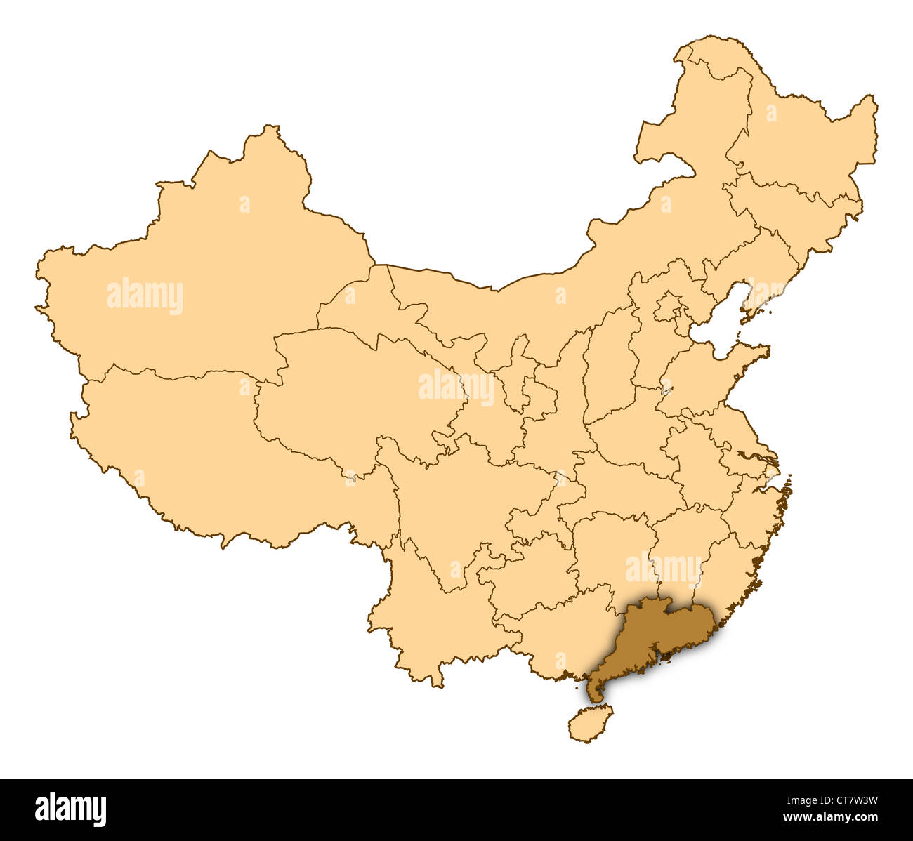 Map of China where Guangdong is highlighted Stock Photo - Alamy