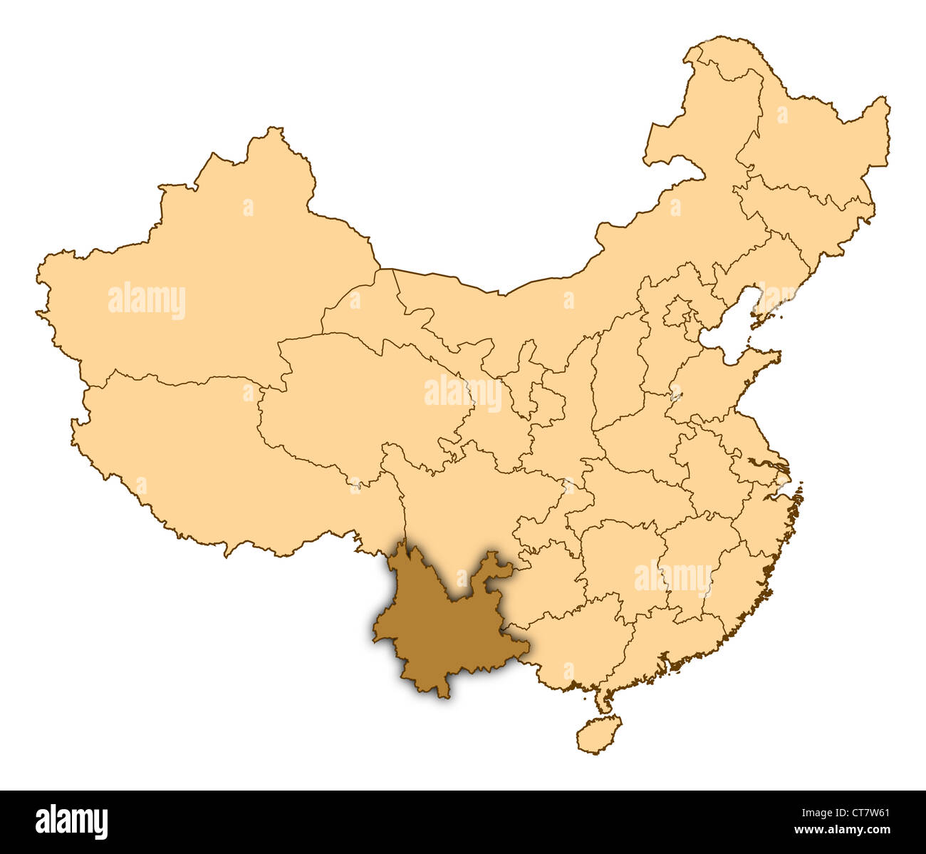Map of China where Yunnan is highlighted Stock Photo - Alamy