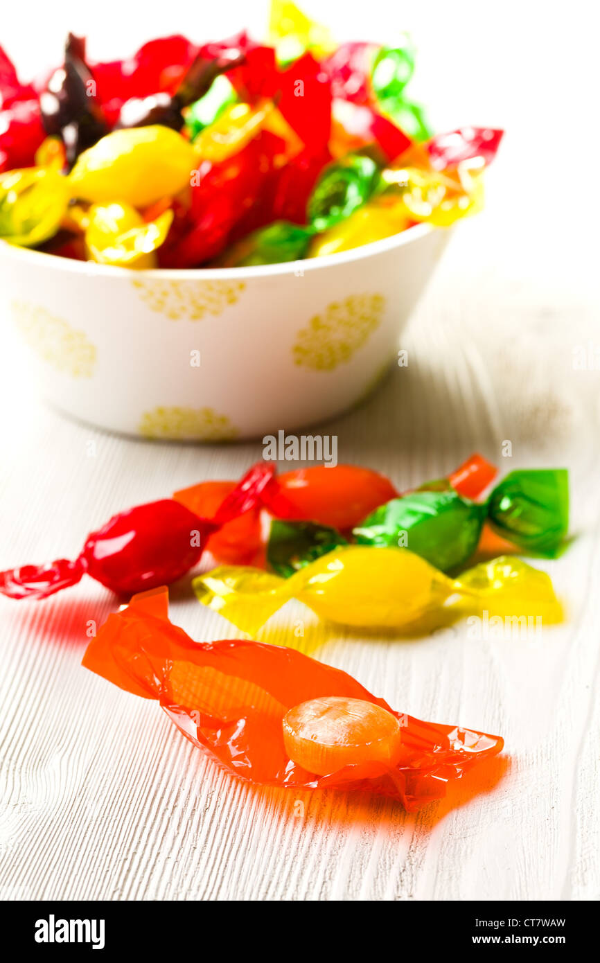 the colored candy wrapped in foil Stock Photo - Alamy