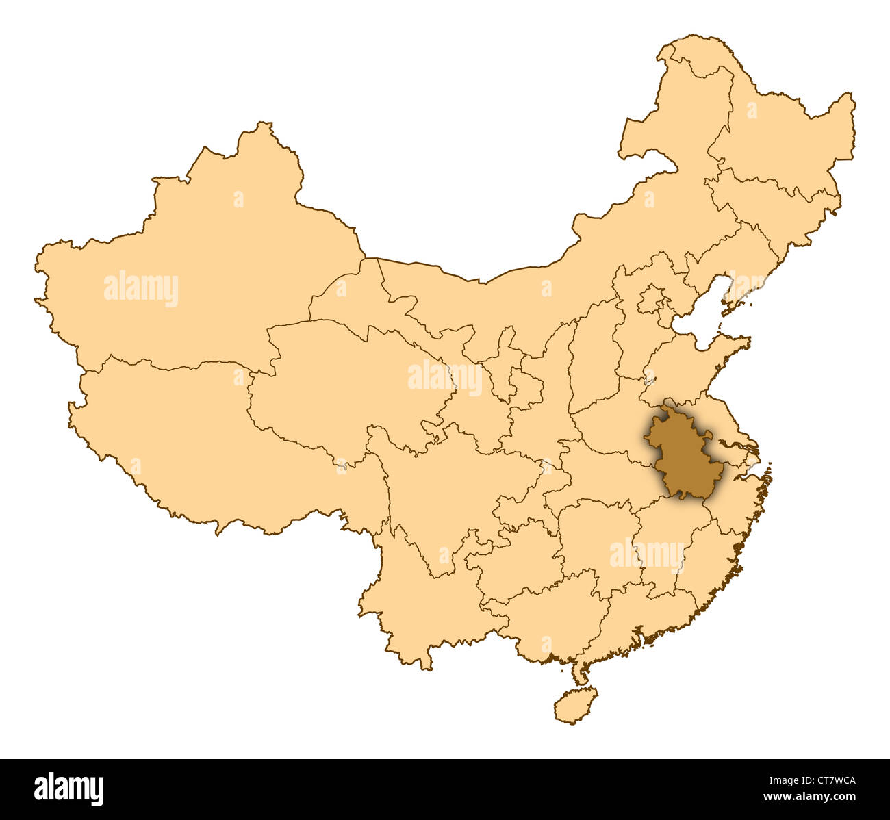 Map of China where Anhui is highlighted Stock Photo - Alamy
