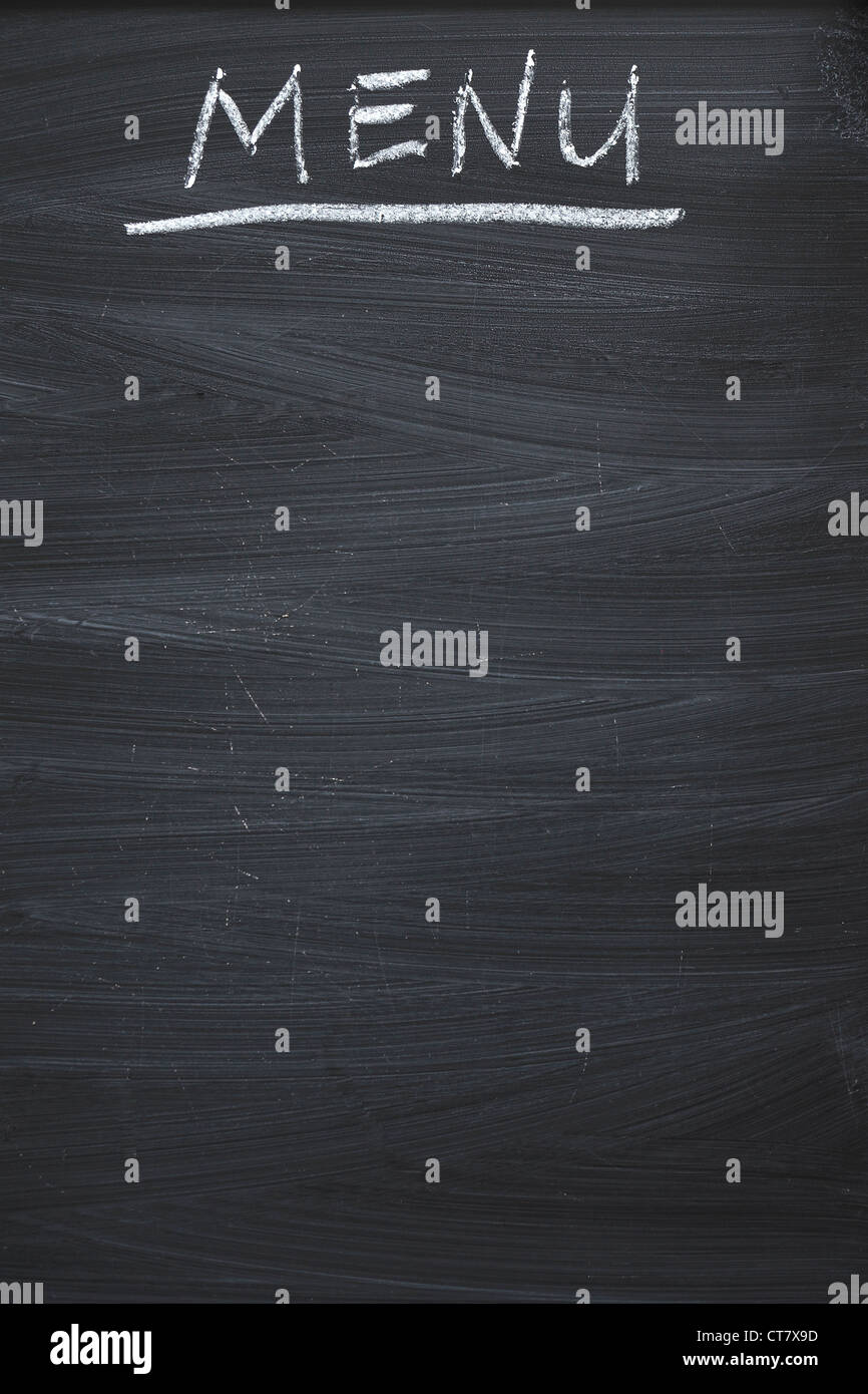 vertical black chalkboard with handwritten MENU word Stock Photo - Alamy