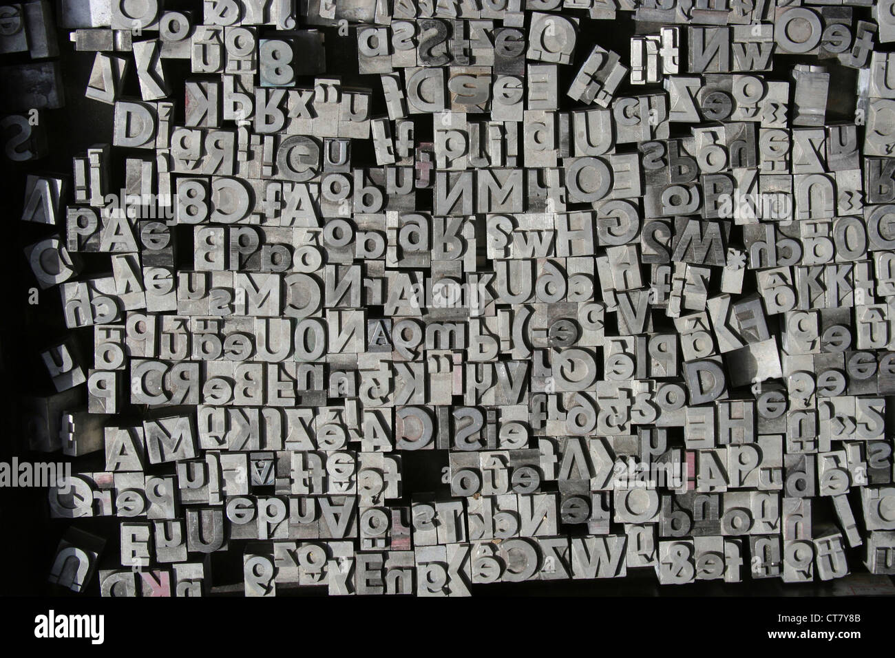 Berlin, unsorted lead letters in a type case Stock Photo - Alamy