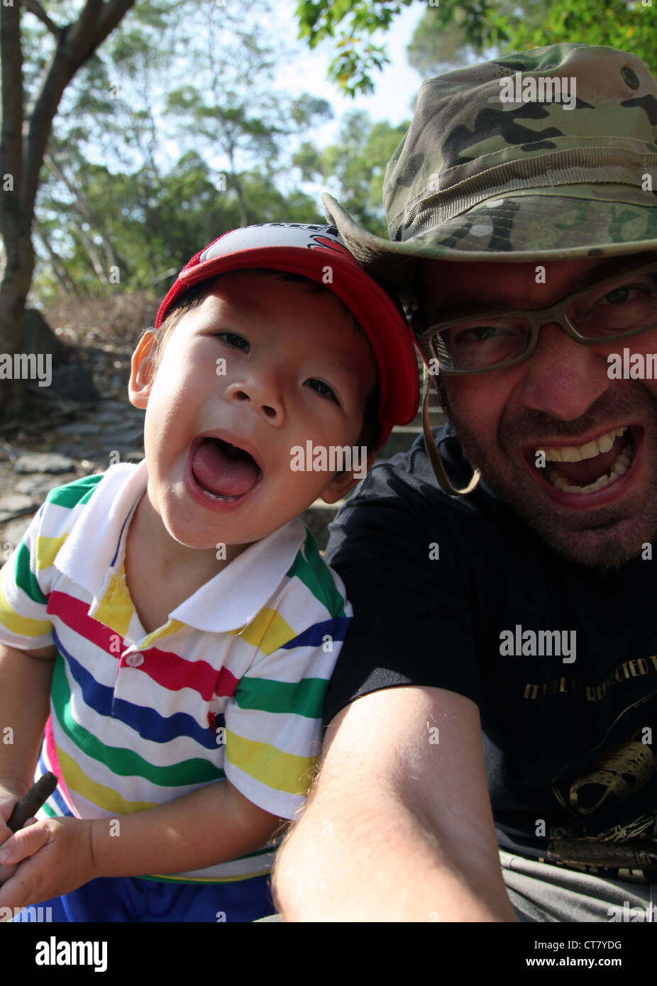It's a photo of a father and his son screaming and shouting at the ...
