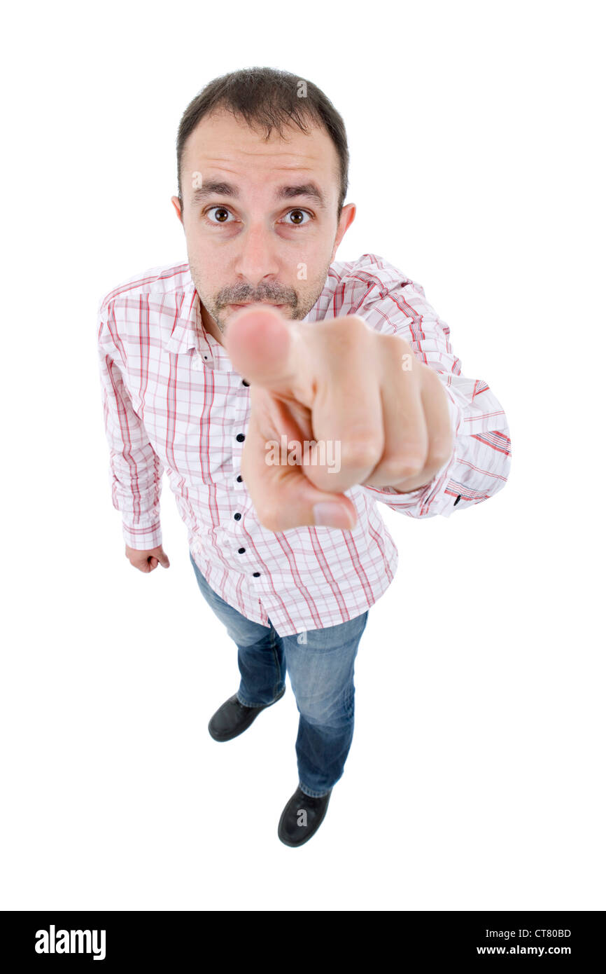 young casual man full body pointing, isolated on white Stock Photo - Alamy