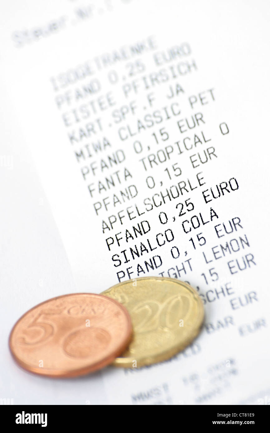 Receipt for deposit bottles and cent coins Stock Photo - Alamy