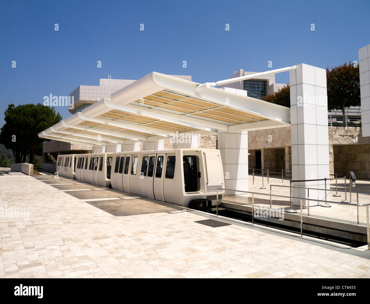 The Plaza tram station at the Getty Museum in Brentwood, Los Angeles ...