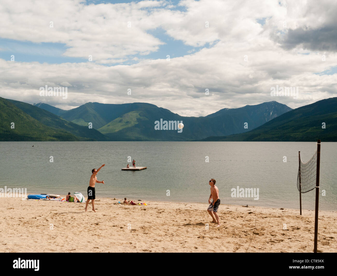 People on the beach in Nakusp on Upper Arrow Lake in British Columbia ...