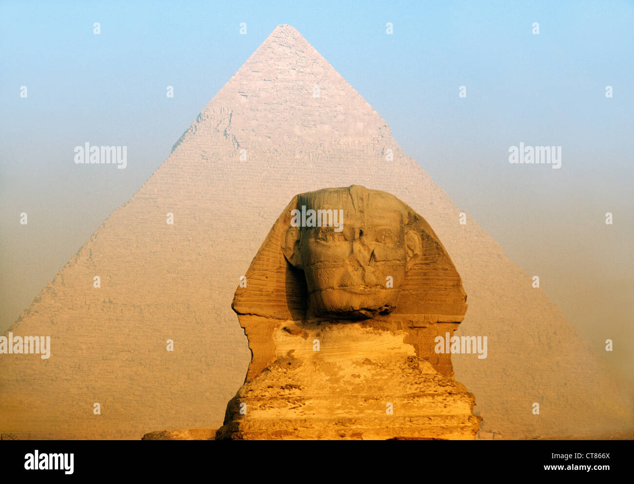Giza, Egypt; the Great Pyramid of Cheops and statue of the Sphinx Stock ...