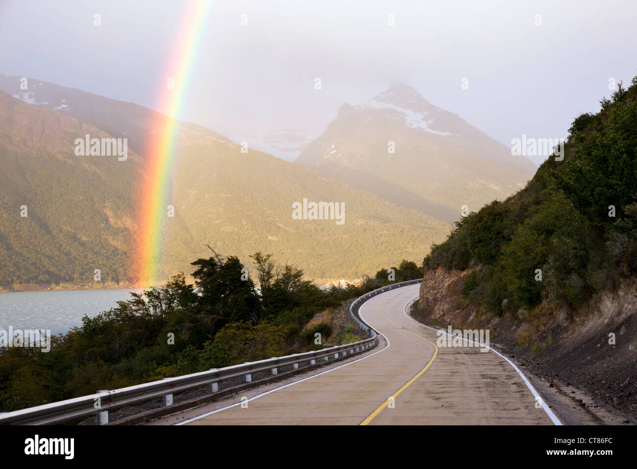 Rainbow above Brazo Rico which is a part of Lago Argentino Stock Photo ...