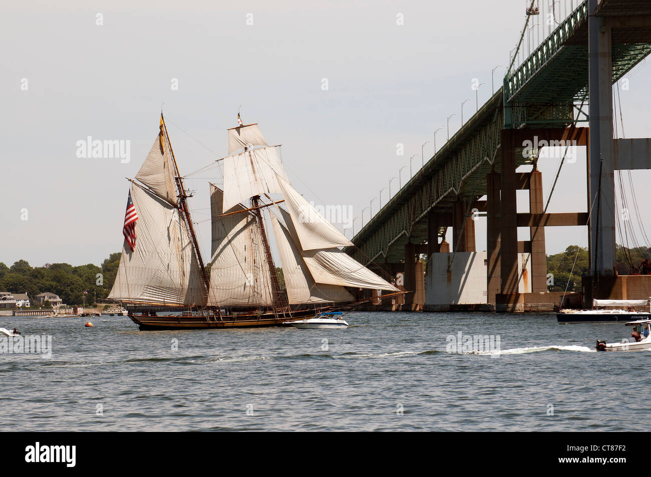 Pride of Baltimore II Tall ship about to go under Newport Bridge Stock ...
