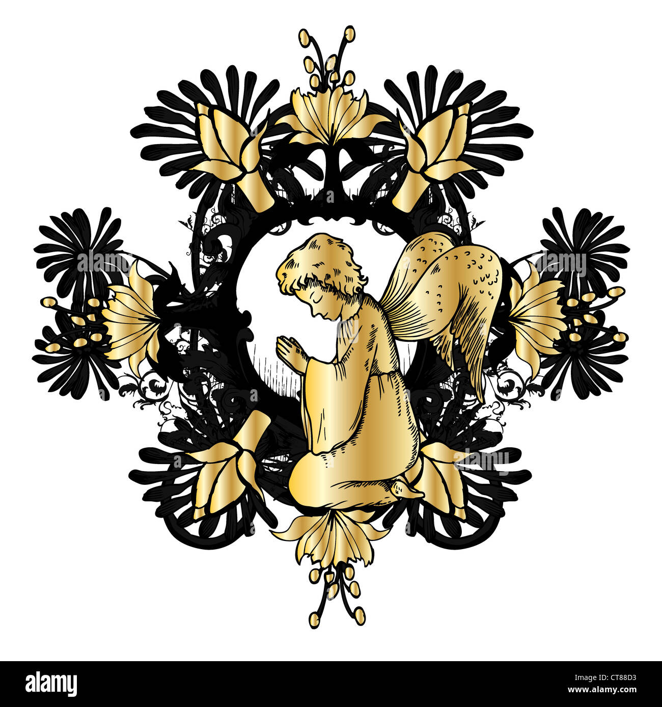 angel with floral frame Stock Photo - Alamy