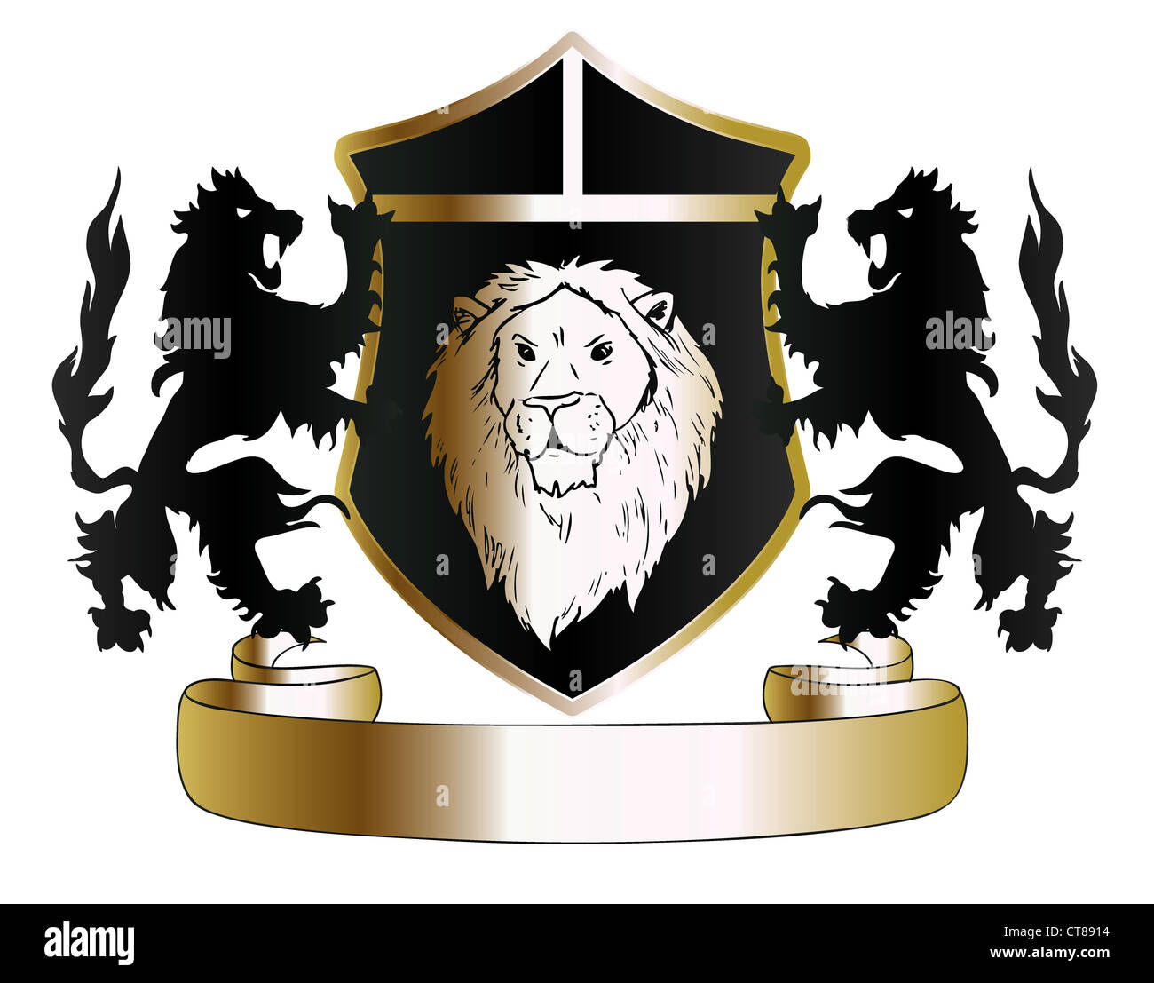 vintage emblem with shield, ribbon and wing Stock Photo - Alamy