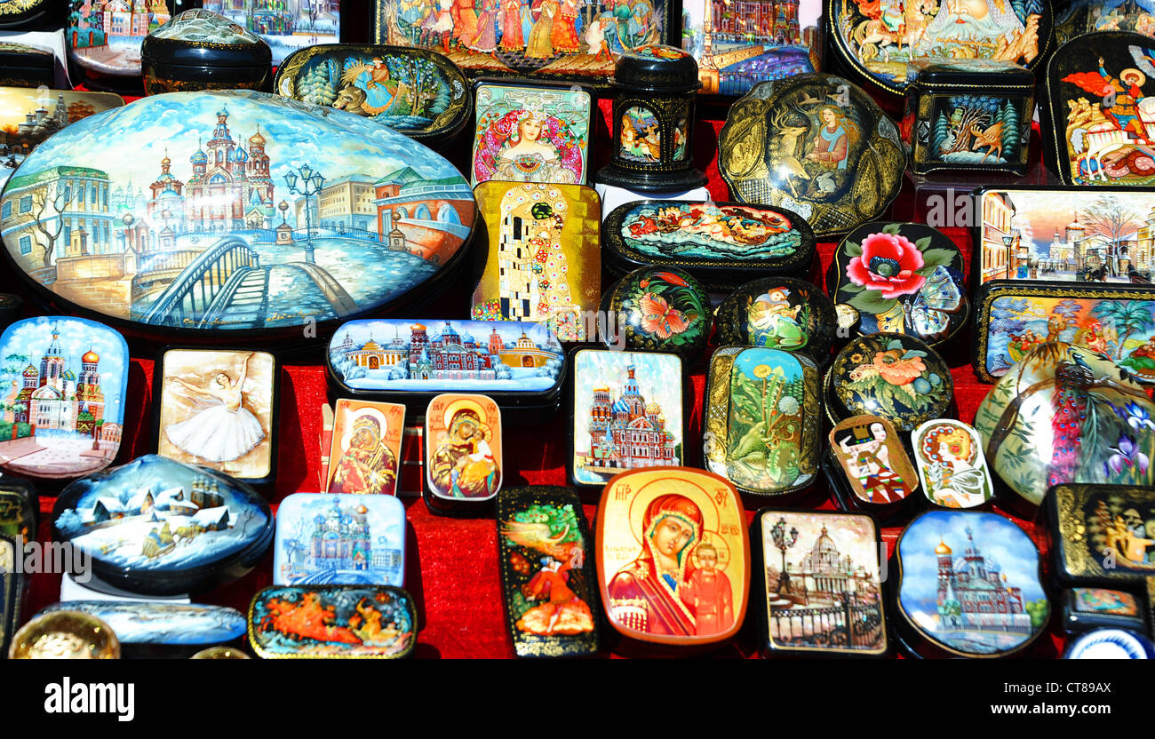 Russian trinkets for sale in St. Petersburg Artisan and Souvenir market ...