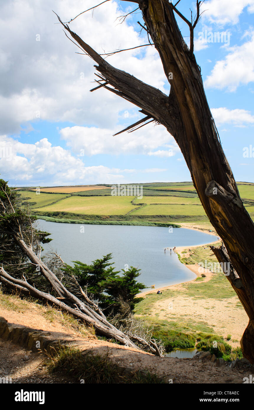 Loe Pool, the largest natural freshwater lake in Cornwall Stock Photo ...