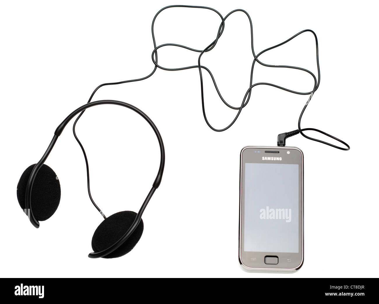 Samsung media player attached to open ear headphones Stock Photo - Alamy