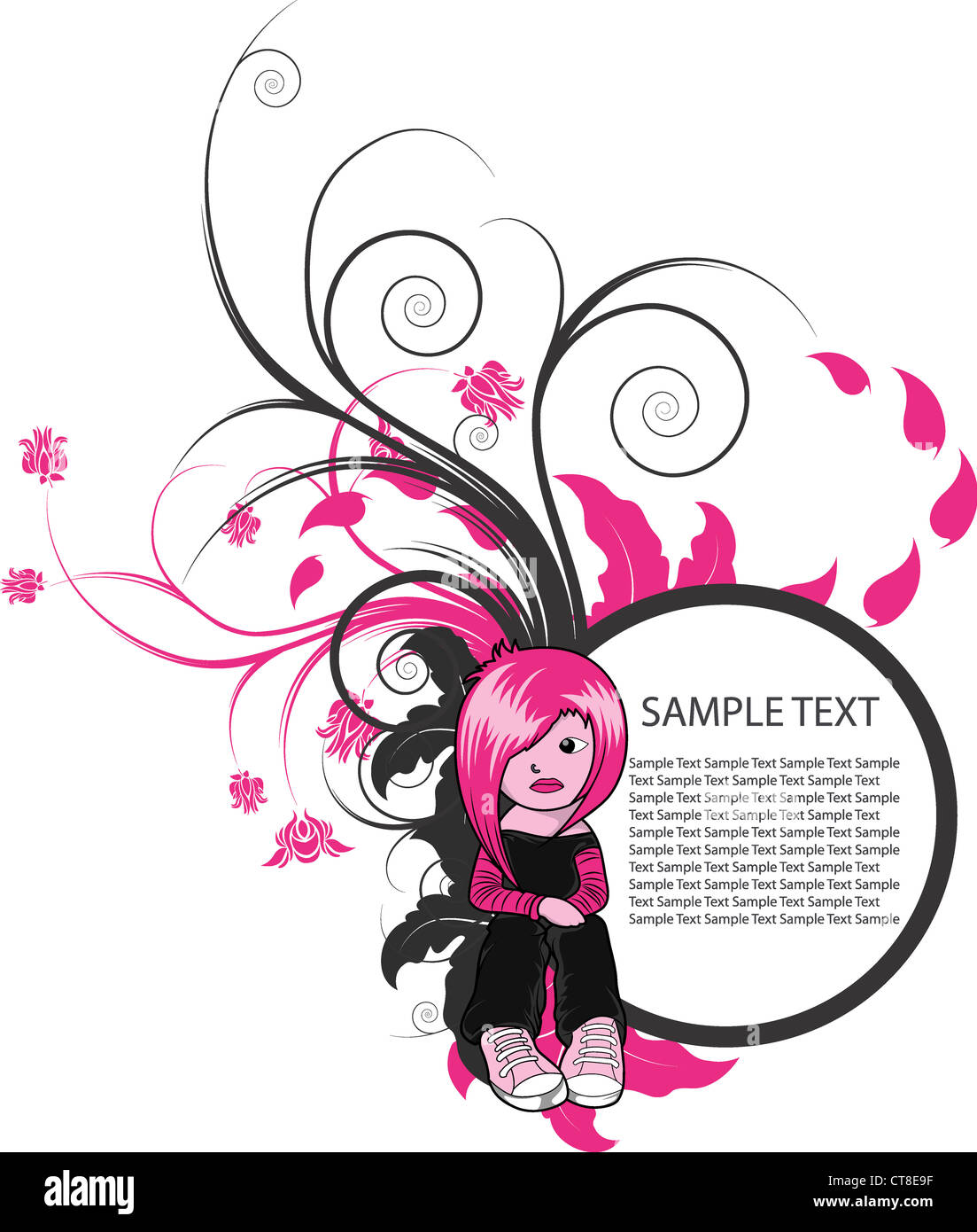 emo girl on a floral frame Stock Photo - Alamy