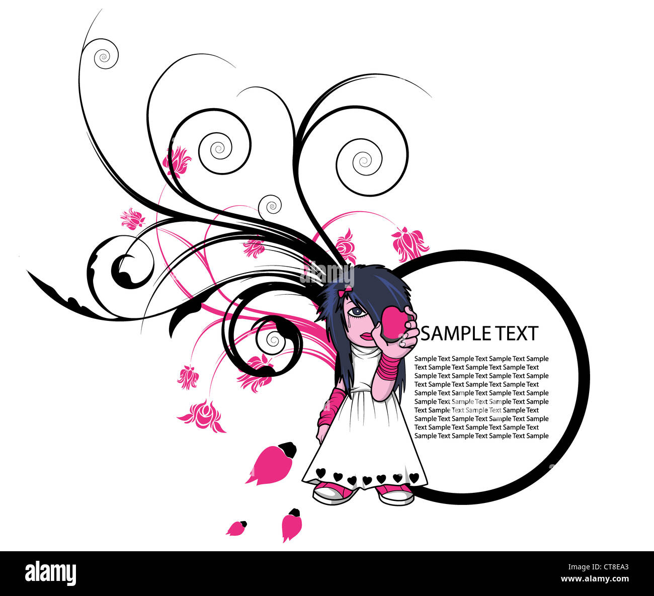 emo girl on a floral frame Stock Photo - Alamy