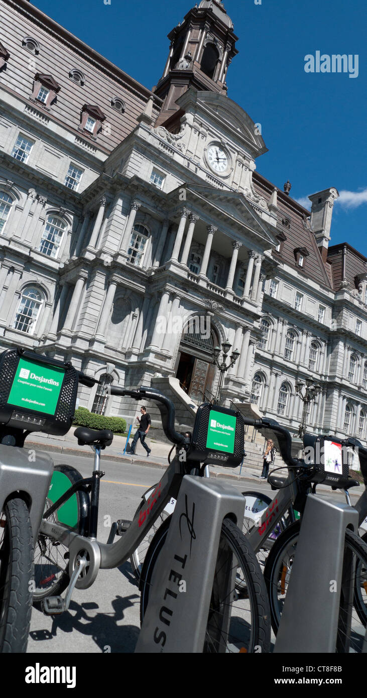 Public rental Bixi bikes parked outside City Hall Citizens House ...
