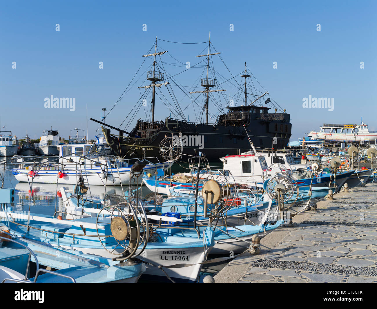 dh AYIA NAPA CYPRUS Fishing boats and Black Pearl pirate ship harbour ...