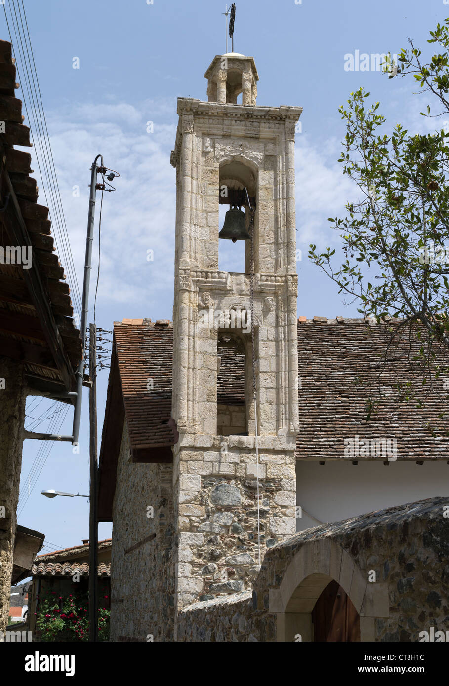 dh KAKOPETRIA CYPRUS Old Troodos mountain village church belfry bell ...