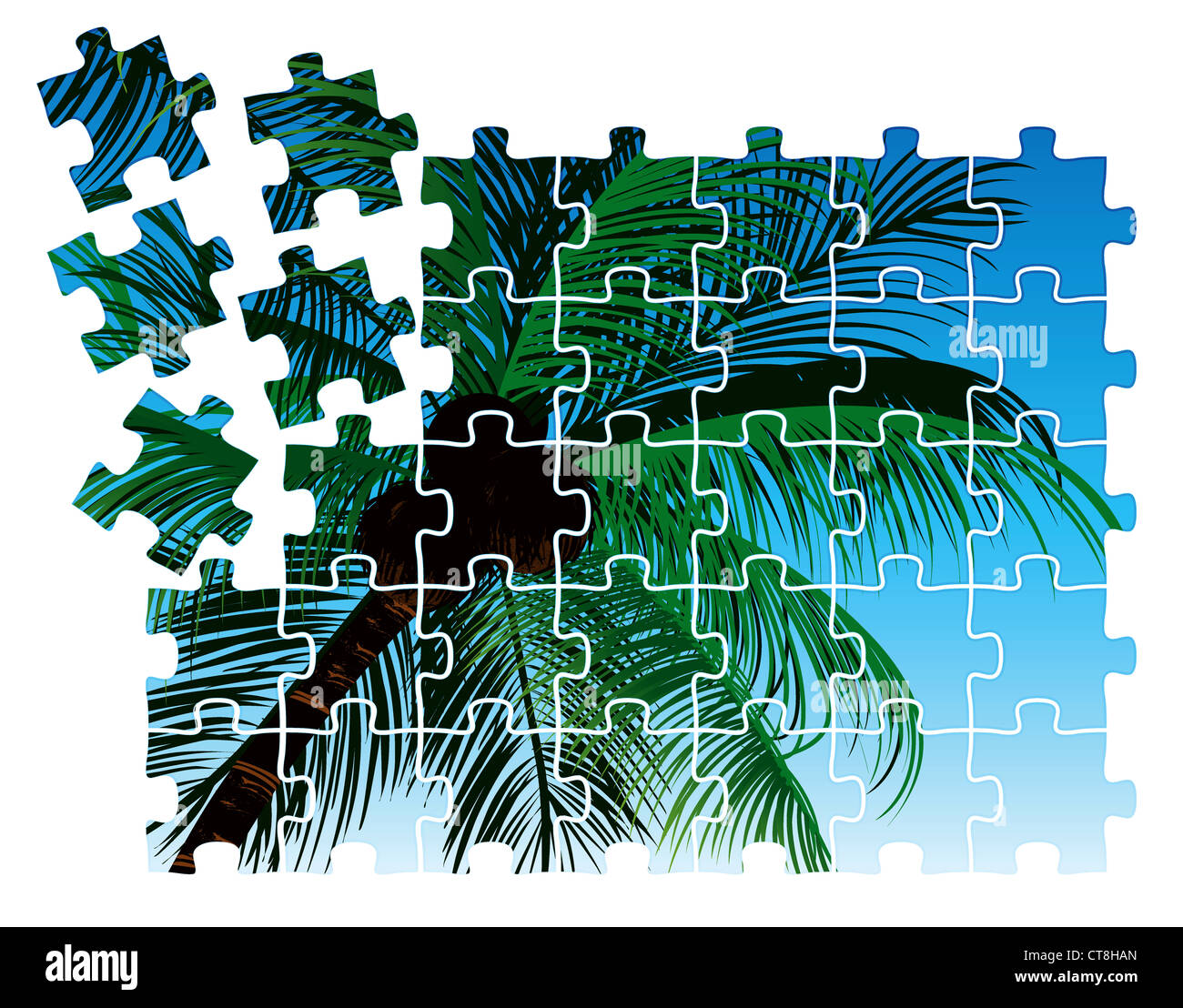 vector summer puzzle with palm trees Stock Photo - Alamy