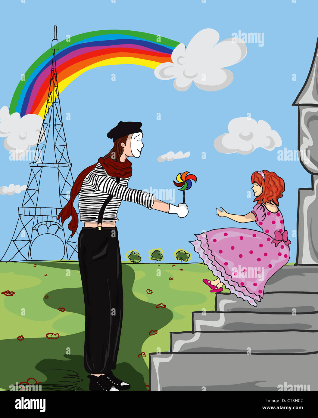 funny doodles with mime vector illustration Stock Photo - Alamy