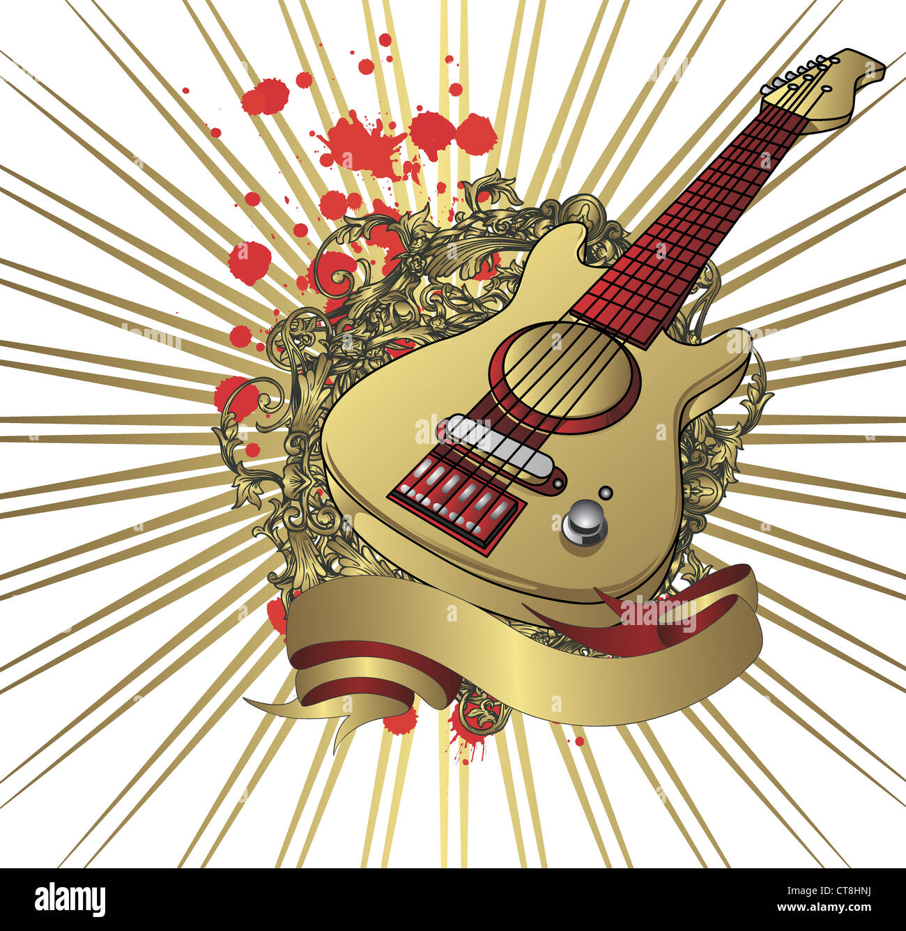 vintage emblem with guitar Stock Photo - Alamy