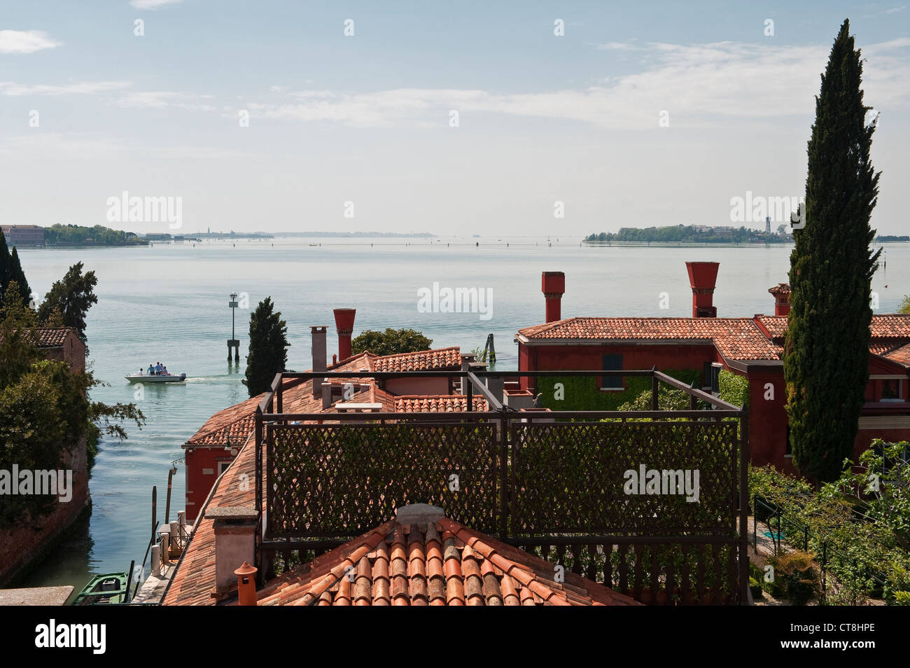 A view over the Venetian lagoon from a house on the Giudecca in Venice ...