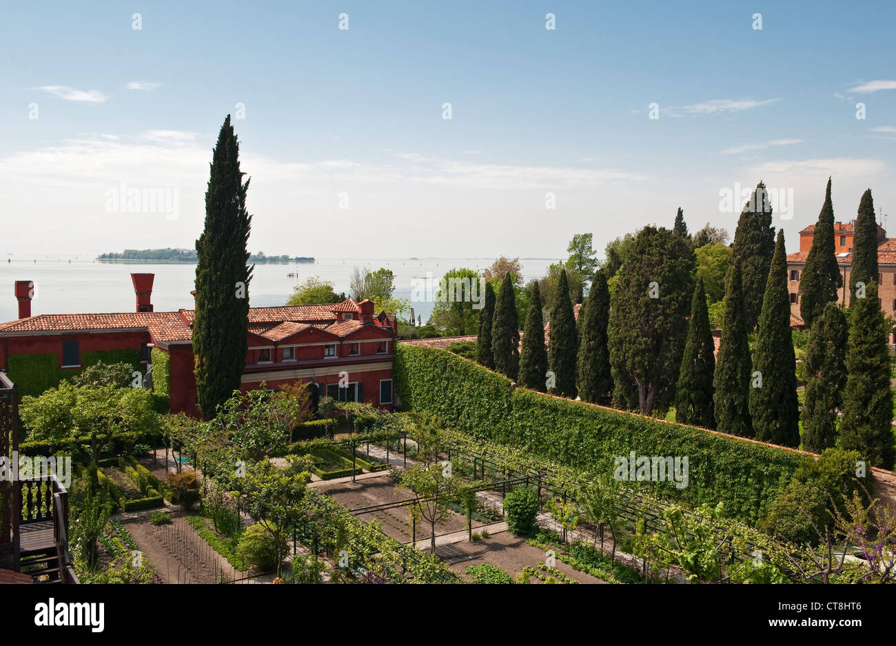 A vegetable garden on the Giudecca in Venice, Italy, with a view over ...