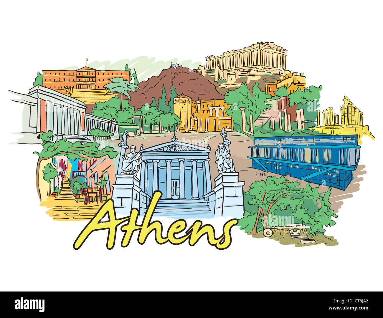 athens doodles vector illustration Stock Photo - Alamy