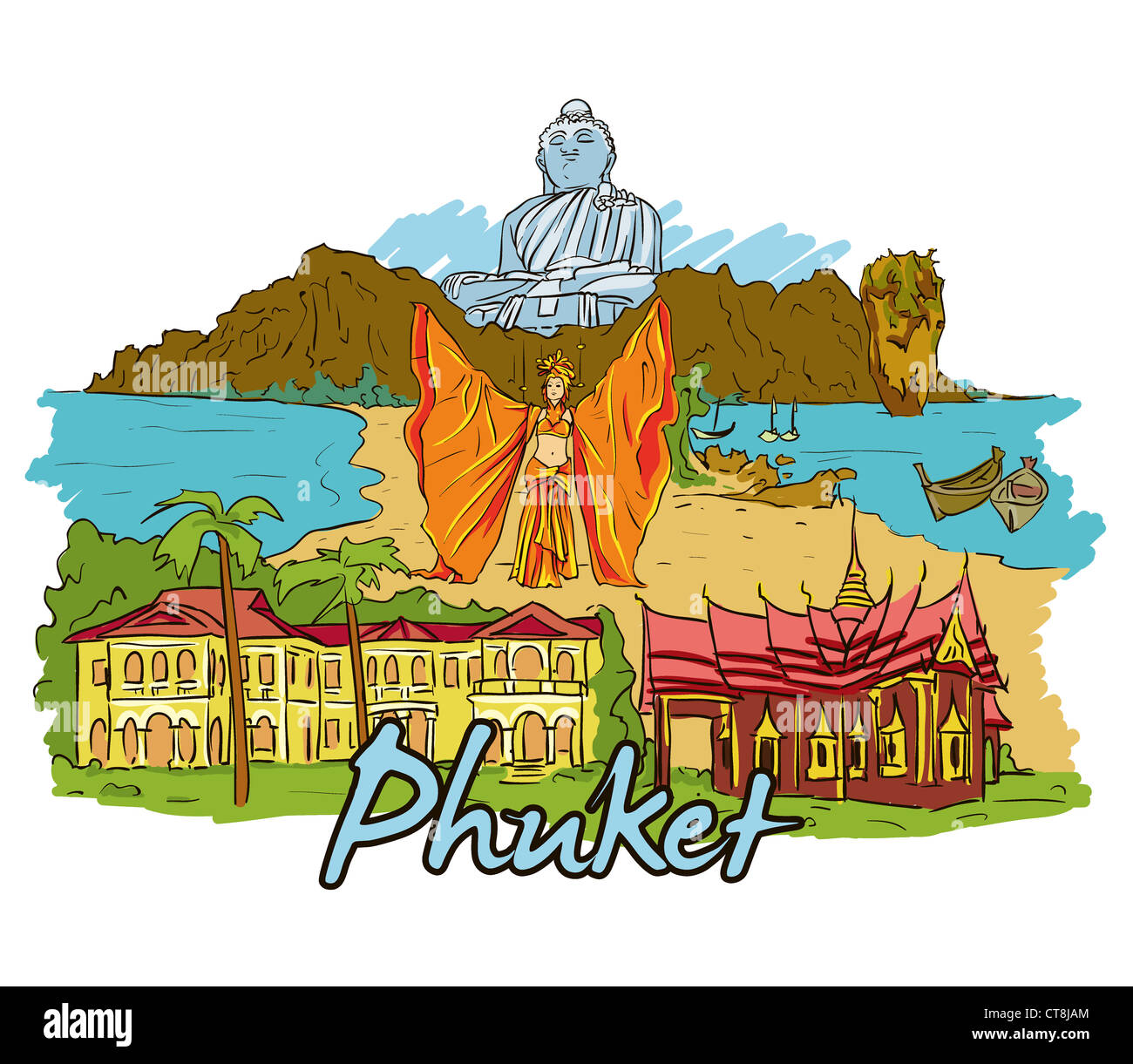 phuket doodles vector illustration Stock Photo - Alamy