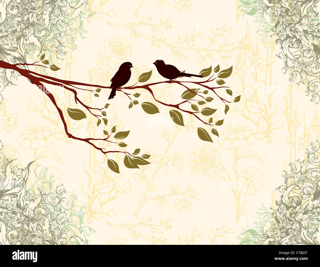 birds on a branch vector illustration Stock Photo - Alamy