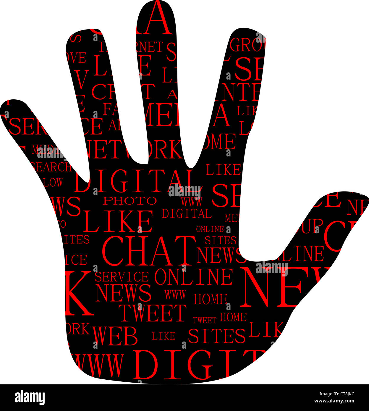 Illustration of the hand, which is composed of text keywords on social ...