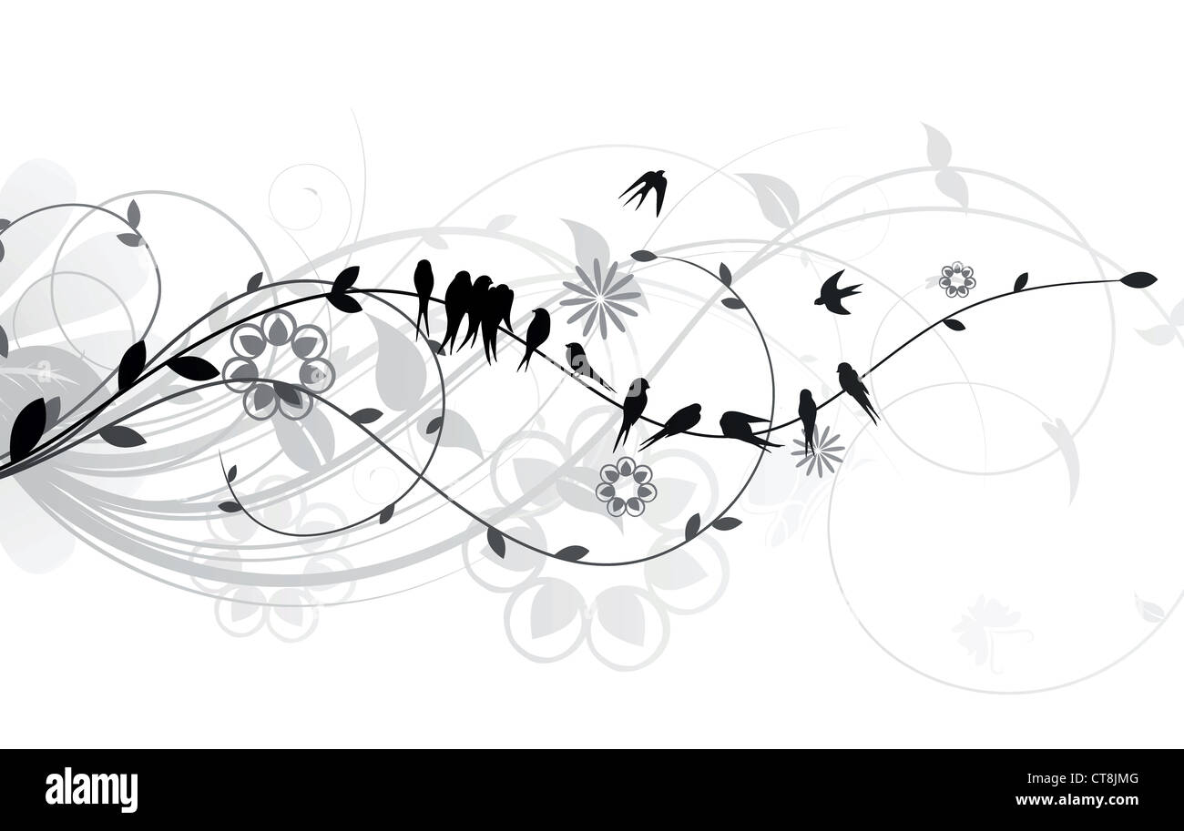 vector flock of birds with floral Stock Photo - Alamy