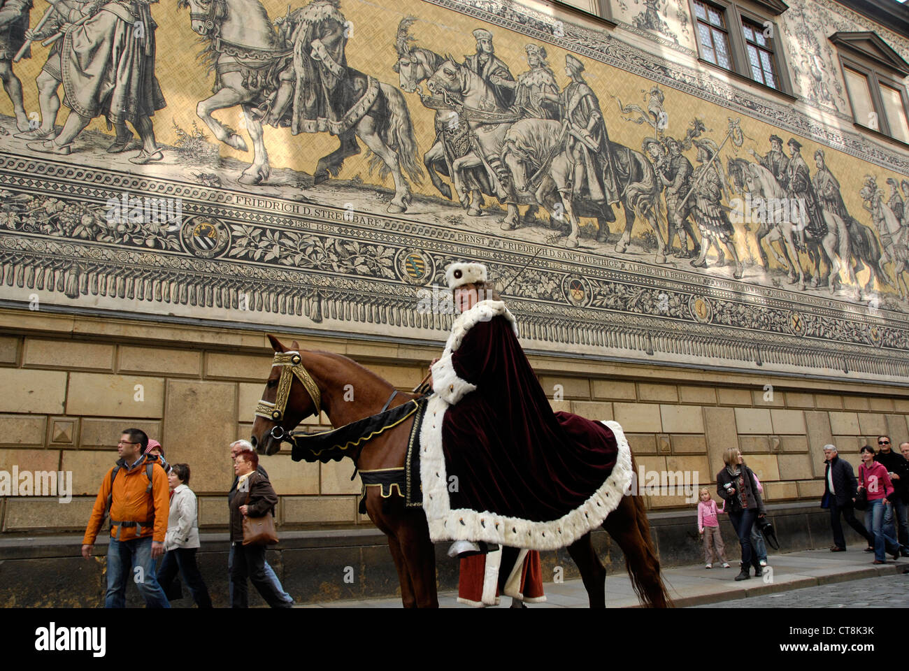 Costumed actors on horses playing roles of medieval characters in ...