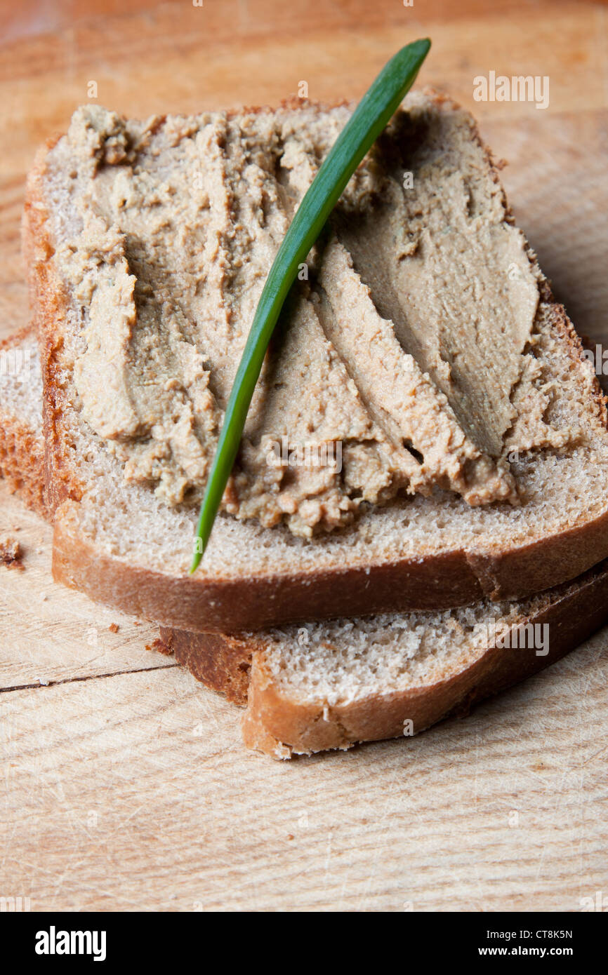 Liver pate on sliced bread Stock Photo - Alamy